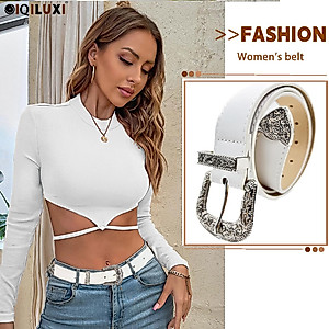 QIQILUXI Western Belt for Women Men Cowboys Cowgirls Carving Buckles Belts for Jeans Pants