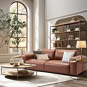 COLAMY 95" Oversized PU Leather Sofa, Comfy Sofa Couch with Extra Deep Seats, Wide Arm, Down Filled 3-Seater Modern Sofa for Living Room, Apartment Lounge-Auburn