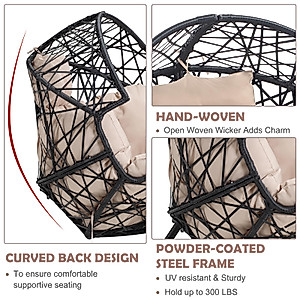 Godappe Egg Chair - Oversized Wicker Egg Basket Chair with Cushion and Stand, All-Weather Egg Dining Chair for Patio, Backyard, Living Room, Porch - Beige