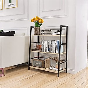 SpringSun 4 Tier Bookshelf Industrial Ladder Shelf Open Display Storage Rack Wood Bookcase with Metal Frame, Freestanding Storage Shelves for Home Office, Living Room, Bedroom, Kitchen