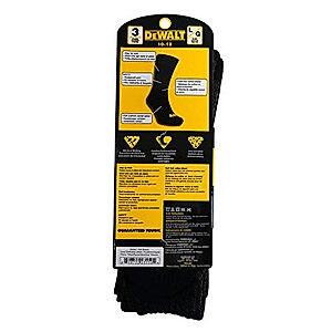 DEWALT 3 Pair Everyday Cotton Blend Work Crew Sock (Black),10-13