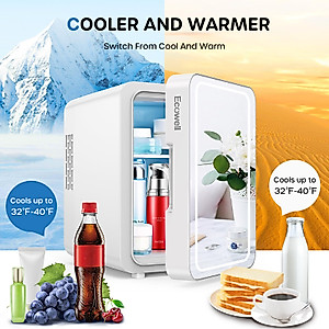 ECOWELL Mini Skincare Fridge with LED Mirror, 4L/6Can Skin Care Fridge for Makeup Cosmetic Beauty, Small Refrigerator for Bedroom Office Dorm Car, Cooler & Warmer, White