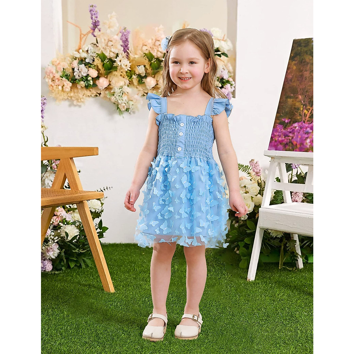 Toddler Girl Dress, Baby Girl Dresses 12-18 Months Blue Ruffle Sleeveless 2t Dresses for Girls Butterfly Tulle Dress for Toddler Girls
