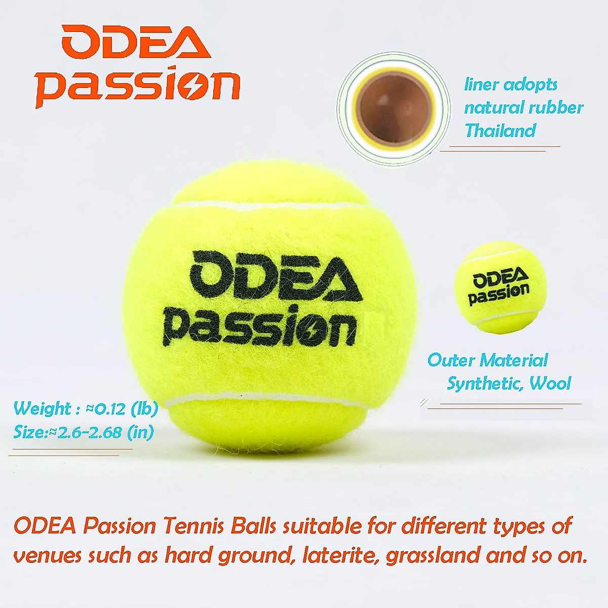 ODEA Passion Tennis Balls,High-Elasticity,Extra Duty for Tennis Training or Competition,ITF Approved Tennis Balls for Adult Competition (1)