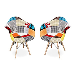 Aron Living Pyramid 17.5" Cotton and Wood Armchairs in Multi-Color (Set of 2)