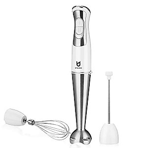 Immersion Hand Blender, UTALENT 3-in-1 8-Speed Stick Blender with Milk Frother, Egg Whisk for Smoothies, Coffee Milk Foam, Puree Baby Food, Sauces and Soups - White
