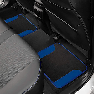 BDK Floor Mats for Cars, Two-Tone Carpet Car Floor Mats with Faux Leather Accents, Automotive Floor Mat Set with Built-In Heel Pad, Stylish Interior Car Accessories (Blue)