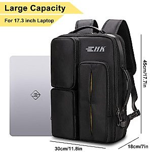 Laptop Backpack for Men 17 Inch, Durable and Lightweight Personal Item Travel Backpack, Computer Backpack with Charger Port, Suitcase Tech Backpack for College Business Office and Work, Black