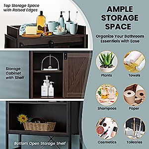 UIIAIOUIAIO 4-Tier Over-The-Toilet Storage Cabinet, Bathroom Organizer with Sliding Door, Adjustable Shelves, Freestanding Toilet Space Saver Shelf for Bathroom Laundry (Rustic Brown)