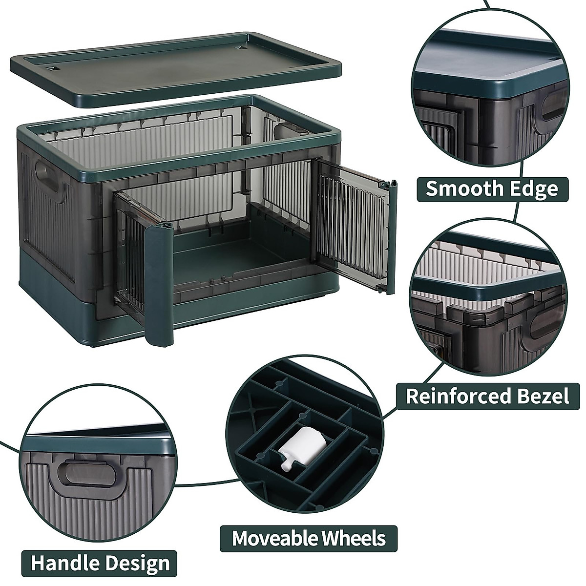 Kitchen Organization - Collapsible Food Storage Containers, Plastic Under Sink Organizers and Storage, 8.4 Gal Spice Organizer, Stackable Kitchen Sink Organizer, Stackable Storage Bins with Wheels