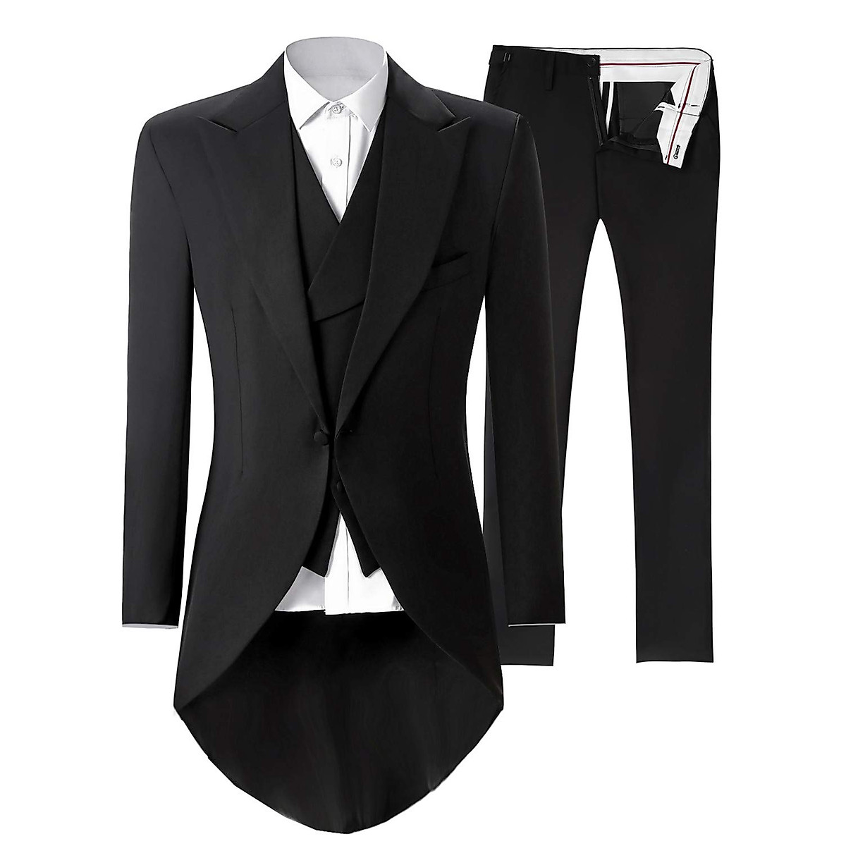 Lilis® Mens Premium Tail Tuexdo 3 Pieces Suit Tailcoat Jacket Tux Vest & Trousers Black