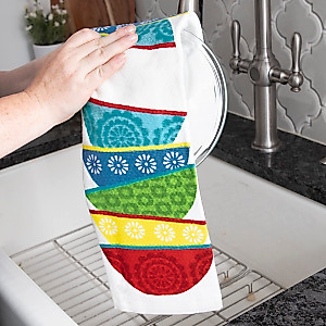 T-fal Textiles Double Sided Print Woven Cotton Kitchen Dish Towel Set, 2-pack, 16" x 26", Dish Stack Print