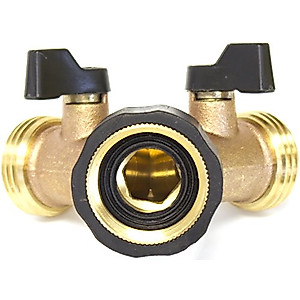 Kasian House Heavy Duty Solid Brass Garden Hose Splitter, Y Valve, 2 Way Connector for Outdoor Faucet, Comfort Grip Handles, 2 Extra Threads