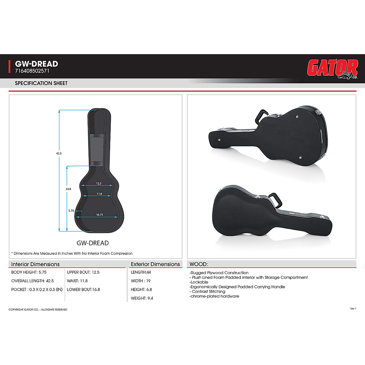 Gator Acoustic Guitar Case (GW-Dread)