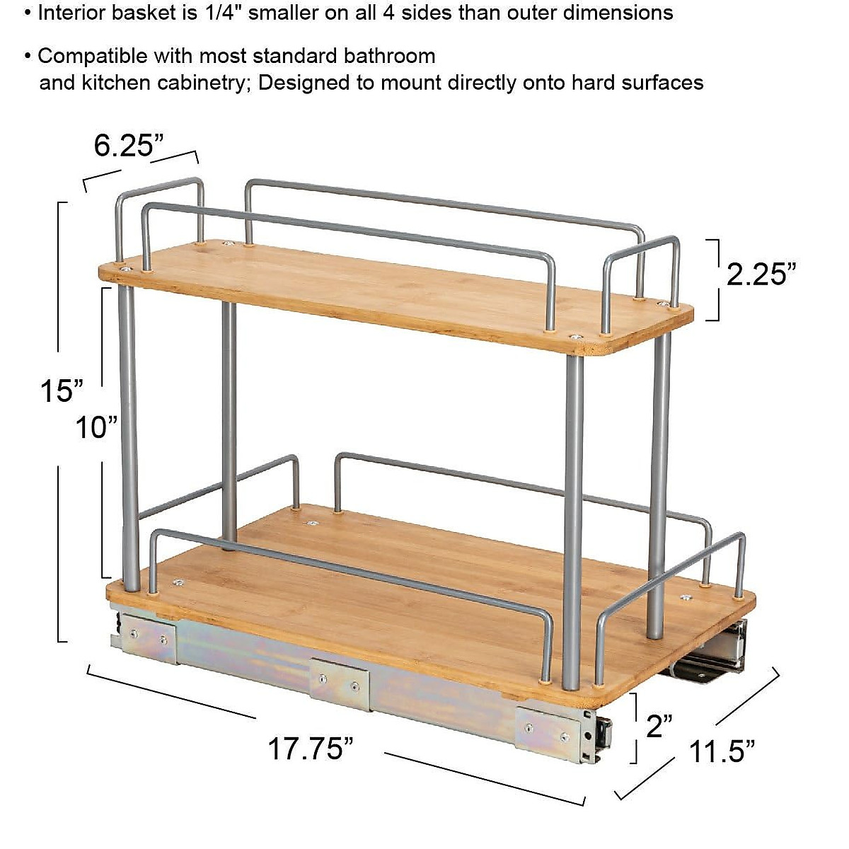 Household Essentials 1265B-1 Glidez Under Sink Sliding Organizer | Pull Out Cabinet Shelf | Wood | 11.5 Inches Wide
