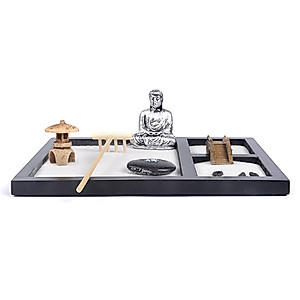 Joyeee Japanese Zen Garden for Desk with Chakra Stones, Desktop Sandbox Zen Tray Meditation Sand Garden for Peace, Holistic Healing, Zen, Deep Relaxation and Mindfulness #1