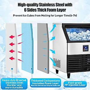 Commercial Ice Maker 300lbs/24H, 100lbs Storage Bin, Under Counter Ice Machine 500W, Freestanding Ice Machine with Ice Scoop, Self-Cleaning, for Restaurants/Bars