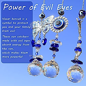 3pcs Evil Eye Suncatchers with Crystal Prism Balls for Window Hanging Sun Catcher Decor Blue Eyes Suncatcher Rainbow Maker Pendant Ornament for Home Garden Charm Craft Gift