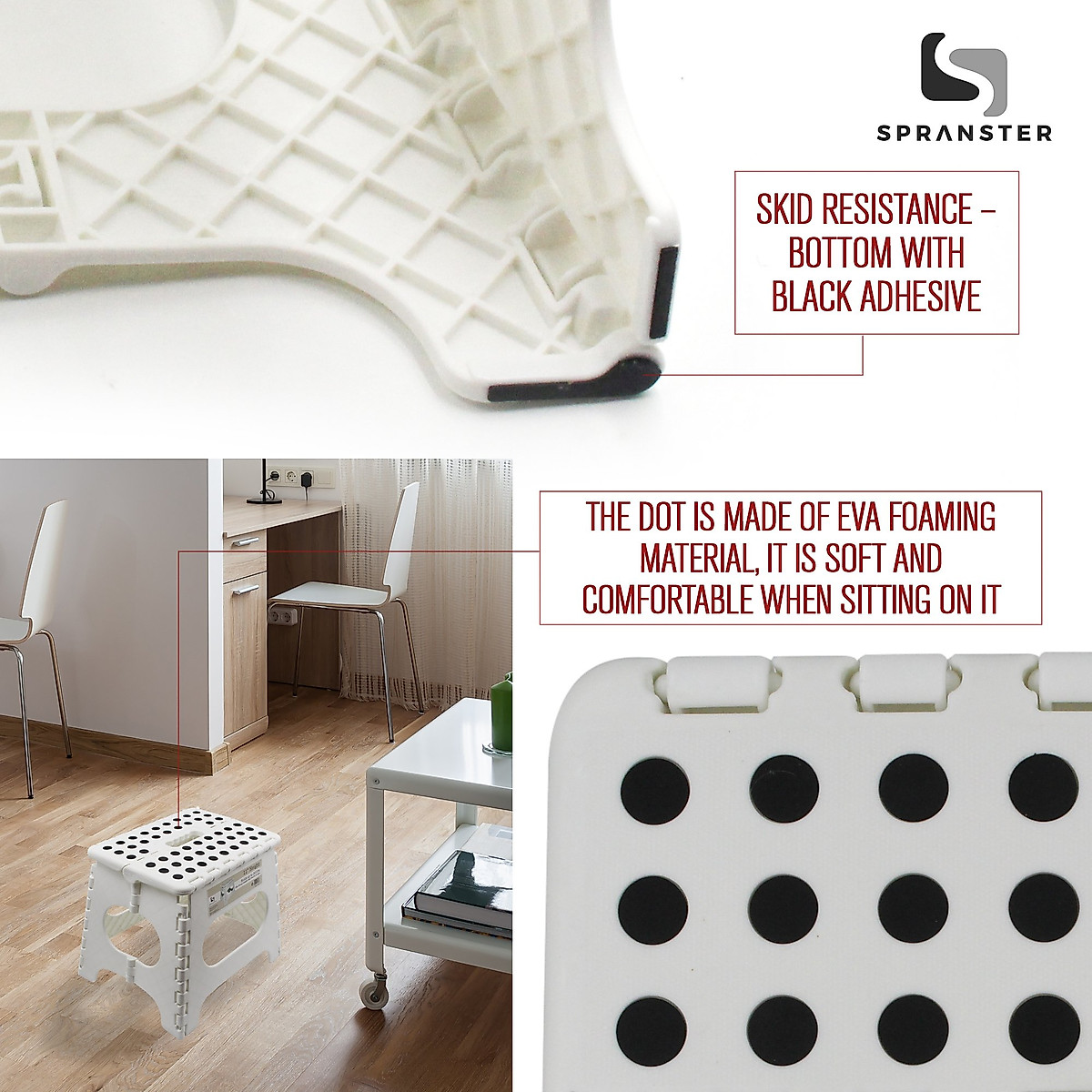 Spranster Super Strong Folding Step Stool - 11" - Sturdy Enough to Hold 300 Lb - Lightweight Foldable Step Stool for Adults and Kids - Opens with one Flip - Great for Kitchen, Bathroom and Bedroom