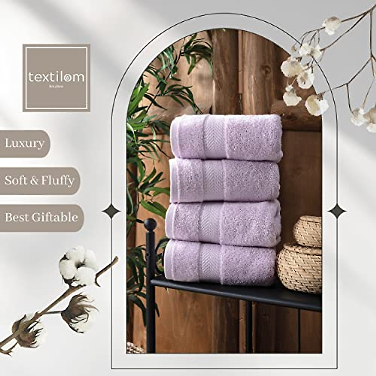 TEXTILOM Turkish Hand Towels for Bathroom – Hotel and Spa Quality & Soft & Absorbent & Quick Dry Bathroom Hand Towels – 100% Cotton Turkish Hand Towel Set of 4 (16 x 28 inches)- Lavender