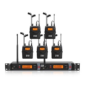 XTUGA RW2080 Wireless in Ear Monitor System Mono Design Dual Channel Wireless IEM System 5 Bodypacks, 300Ft, 40 UHF Frequencies, in Ears Monitors for Band, Stage or Studio,572MHz-599Mhz
