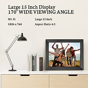 BSIMB 15 Inch Large Digital Picture Frame, WiFi Digital Photo Frame Touch Screen with 16GB Storage, Auto-Rotate, Share Photos and Videos via App Email, Wall Mountable