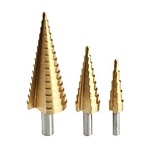 MUXSAM 3Pcs Step Drill Bit Set, HSS Titanium Drill bit, 3-Flat Shank Cone Drill Bits, 2-Flute Design Step Drill , Multi Size Stepped Up Unibit for Plastic, Wood, Sheet Metal Hole Drilling, DIY Lovers(4-12mm/4-20mm/4-32mm)
