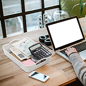 Vcansay 6-Pack Flat Storage Baskets with Handles Plastic Drawer Organizer, White