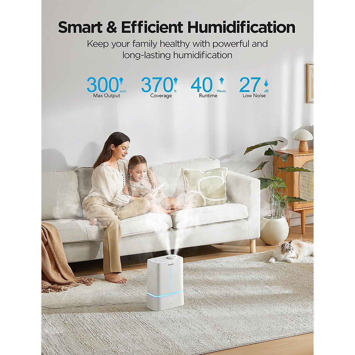 GoveeLife Smart Humidifier for Bedroom Large Room, 4.5L Cool Mist Top-Fill Humidifiers with Scent Diffuser & Night Light, Voice & App Control, Dual 360° Rotation Nozzles, Handle Design, Auto Shut Off