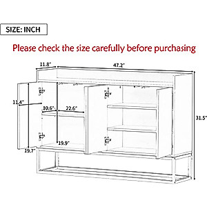 47" Buffet Sideboard Cabinets with Gold Metal Base, 4 Unobtrusive Doorknob, Elegant Freestanding Storage Cabinet, Large Storage Space Kitchen Console Table for Dining Living Room, Entryway, Navy Blue