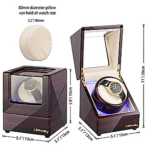 Lenway Watch Winder Super Quiet， Automatic Watch Winder Four Rotation Modes，Battery Operated or Ac，with Led Light，Watch Winder for Rolex， High-End Piano Paint Baking Process Single Watch Winder