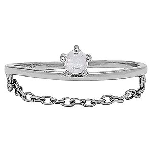 Pura Vida Silver-Plated Moonstone Chain Stackable Ring - Brass Base, Stylish Design - Size 7