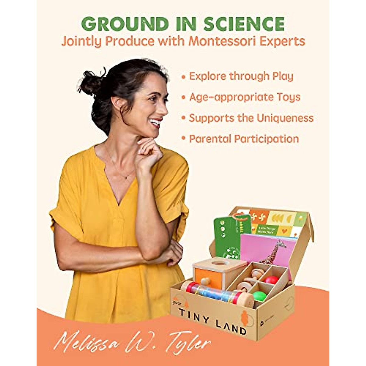 Tiny Land Montessori Toys for Babies 6-12 Months-4 in 1 Wooden Learning Educational Toy Set Includes Teething Toy, Rainmaker Baby Toy, Flash Card and Object Permanence Box-Gift for 1 Year Old Infant