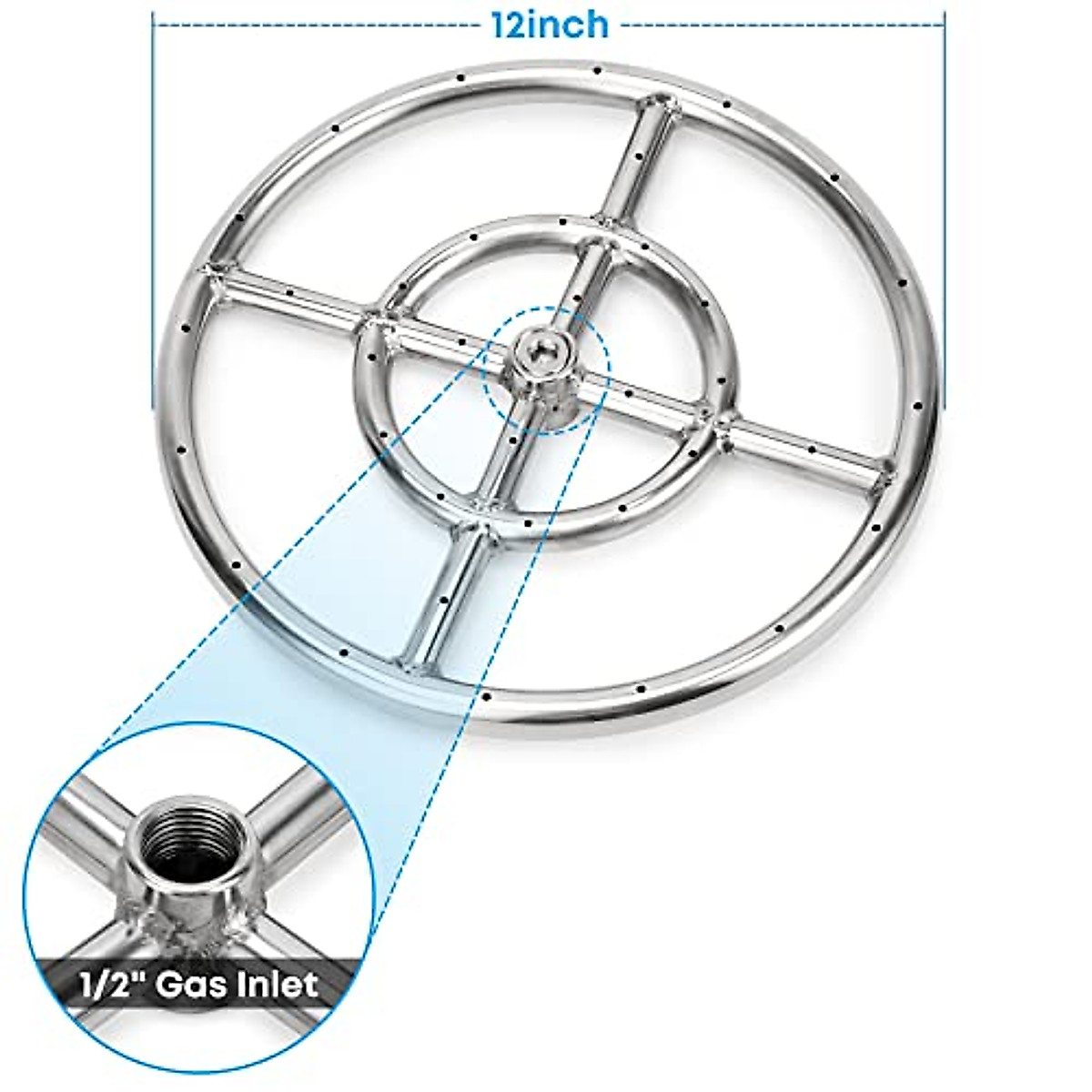 Stanbroil LP Propane Gas Fire Pit Stainless Steel Burner Ring Installation Kit, 12-inch
