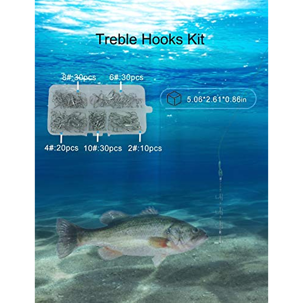 Beoccudo Treble Hooks Kit, Saltwater Freshwater Size 2 4 6 8 10 Triple Fishing High Carbon Steel Hooks