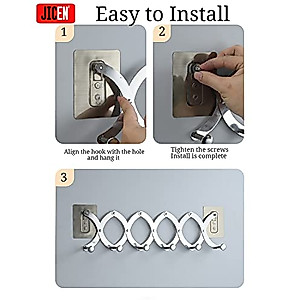 Jicen Over The Door Hooks, Extendable to 23" Wide Towel Holder for Bathroom, Made of Thickened Stainless Steel Door Mount Towel Rack, Towel Rack with Up to 6 Hooks, Easy to Install Towel Hooks.