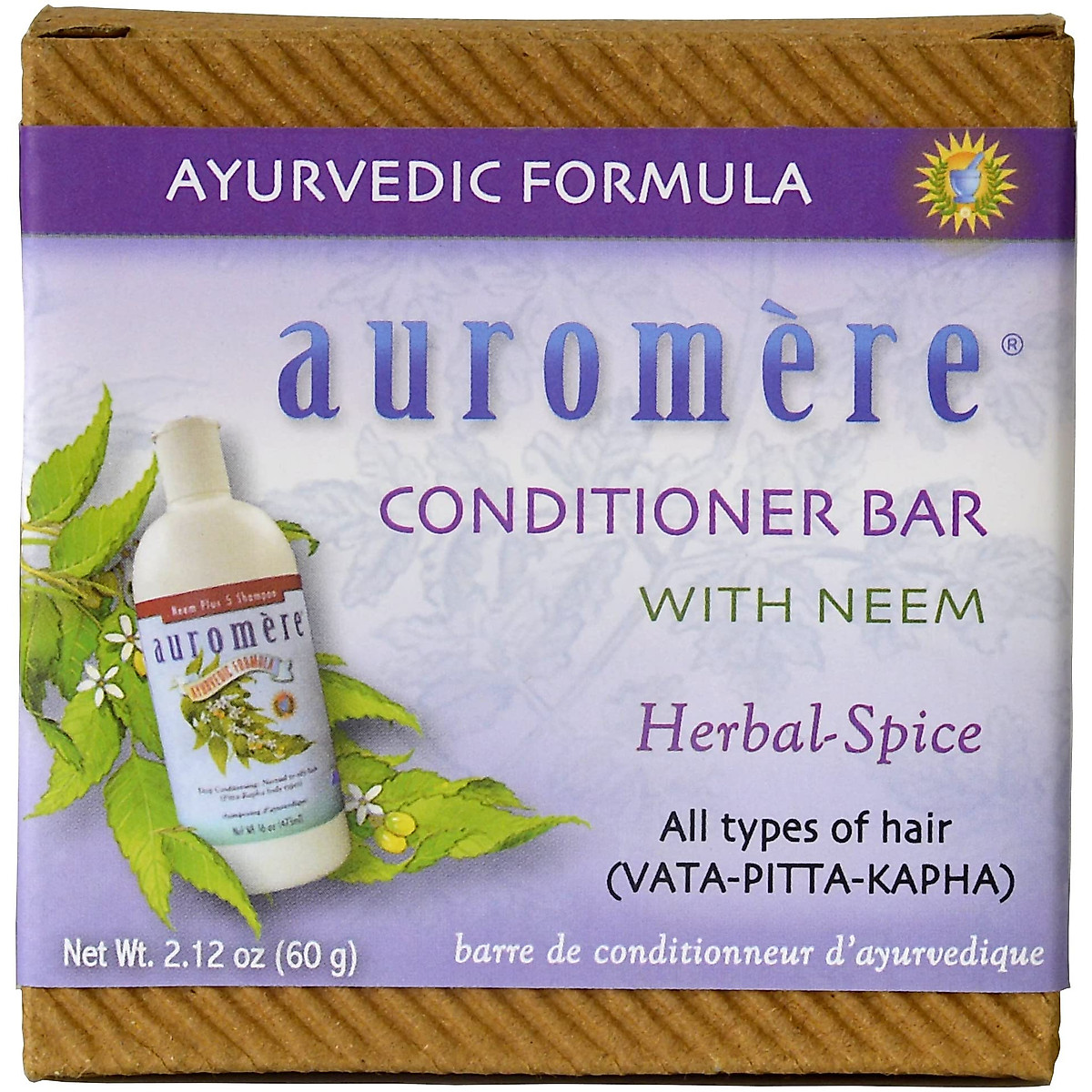 Auromere Ayurvedic Conditioner Bar for All Hair Types – Vegan, Non-GMO, Deep Moisturizing, Nourishing Herbal Formula with Neem, Zero Waste, Recyclable packaging (2.12oz solid bar), 1 Pack