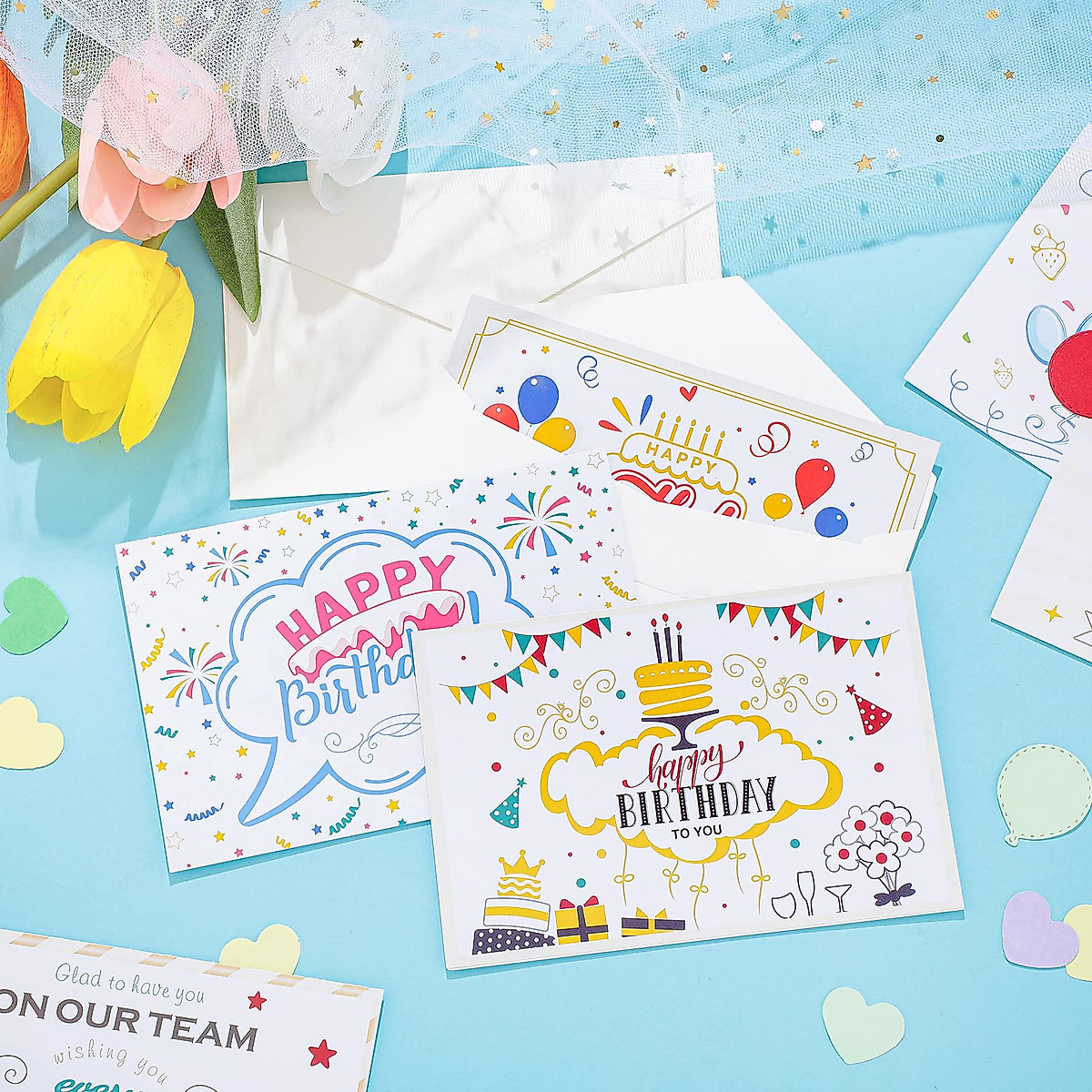 Junkin 24 Set Employee Birthday Cards with Envelopes, Encouragement Work Team Birthday Card Notecard Appreciation Cards for Business Office Colleagues