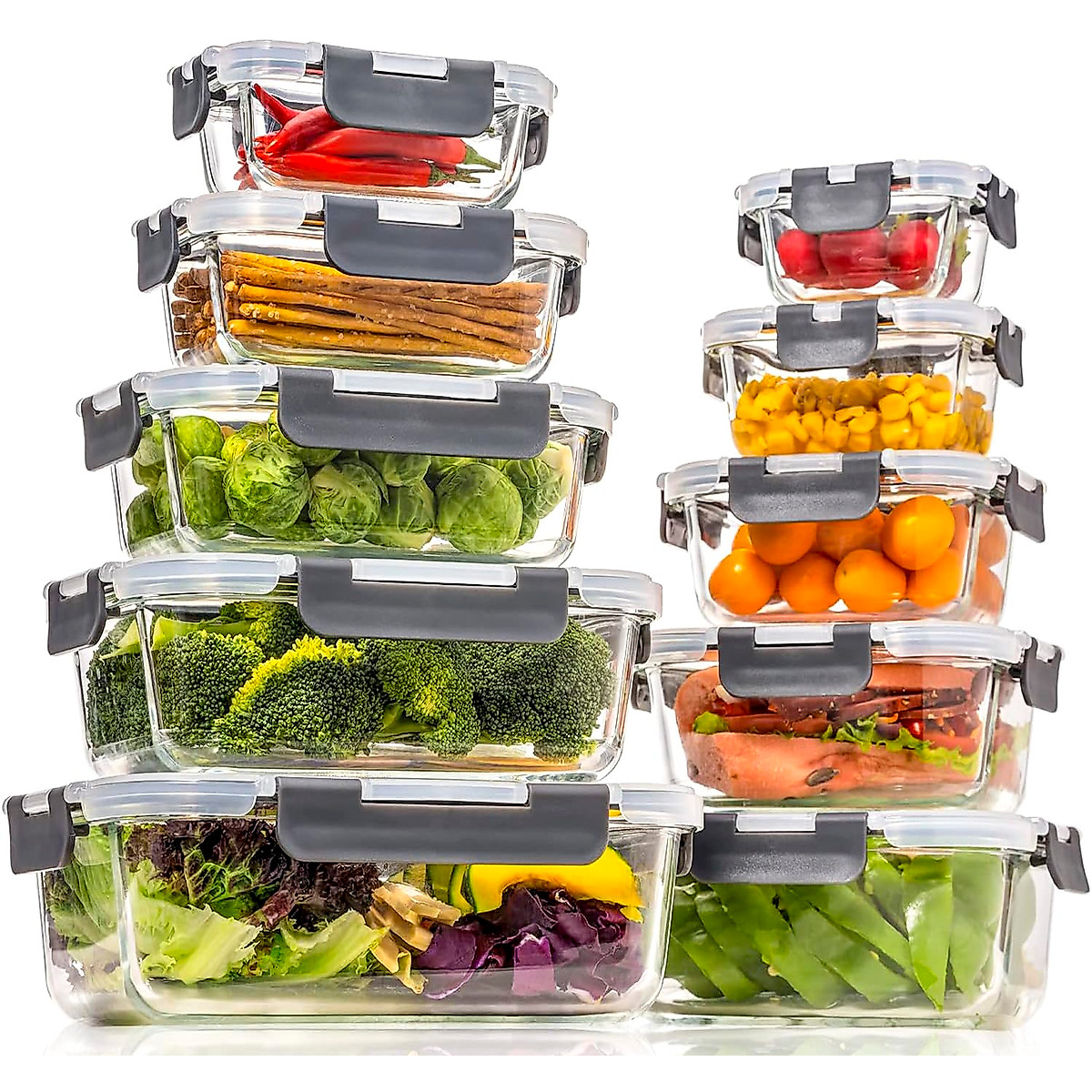 Glass Food Storage Containers with Lids Airtight，Glass Meal Prep Containers for Lunch Food Storage with Lids，Glass Food Container Set，Glass Lunch Box for Kitchen，BPA Free（20 Pieces）