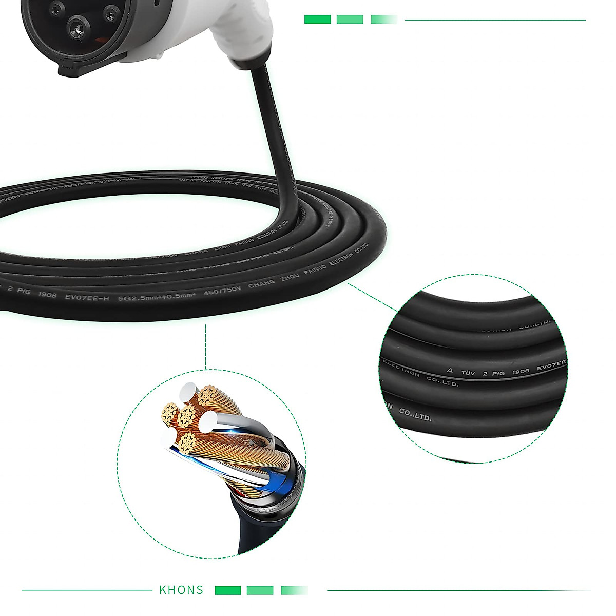 K.H.O.N.S. Portable EV Charger Level 2 J1772 6-20 Plug 16A/25FT Cable for Indoor and Outdoor Charing (G1S-5C)