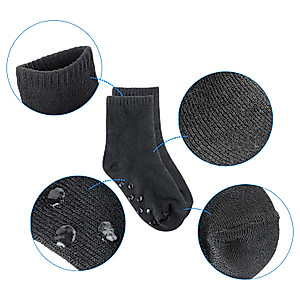 Tenpluszero 12 Pairs Non Slip Toddler Socks Crew Socks with Grips for Baby Boys Girls (Black,White,Grey, 2T/4T)