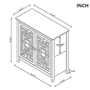 Wood Accent Buffet Sideboard Storage Cabinet with Doors and Adjustable Shelf, Entryway Kitchen Dining Room, Dark Teal