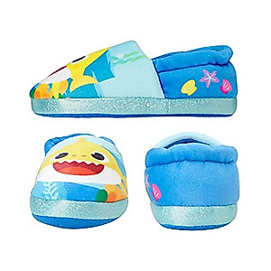 Nickelodeon Plush Fuzzy Slippers, Non-Skid Sole (Toddler/Kid, Boys' Baby Shark Blue, 11-12 Little