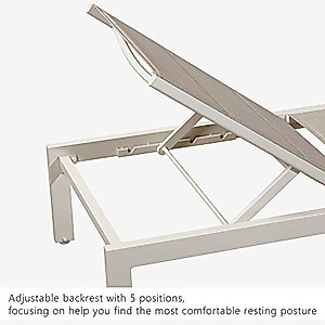 Iwicker 2 PCS Patio Aluminum Chaise Lounges Outdoor Weather-Resistant Textilene Quick Dry Foam Padded Lounge Chairs with Adjustable Backrest and Wheels, Beige