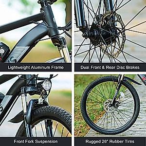 Viribus Electric Bike, 26 inch Electric Mountain Bike for Adults with Throttle, 21 Speed Electric Bicycle, 25 mph E Bike with 48V Removable Battery, Disk Brakes, Adjustable Seat, eBike Men Women