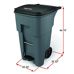 Rubbermaid Commercial Products Brute Step-On Rollout Trash/Garbage Can/Bin with Wheels, 65 GAL, for Restaurants/Hospitals/Offices/Back of House/Warehouses/Home, Gray