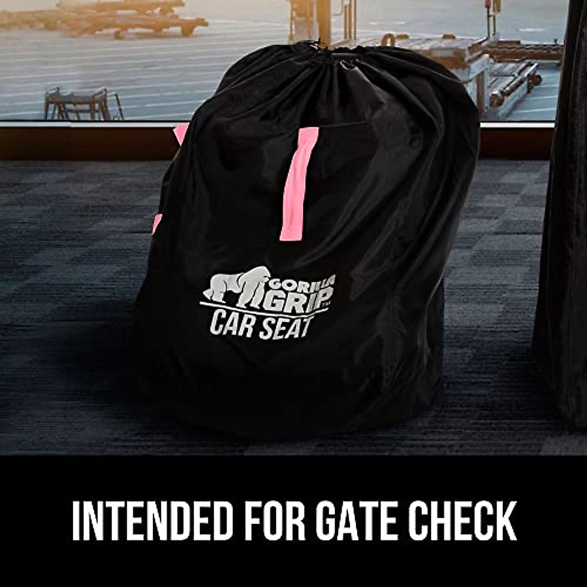 Gorilla Grip Car Seat Travel Bag, Water Dirt and Tear Resistant, Easy Carry Padded Backpack Covers for Airplane, Gate Check Bags Infant Booster Convertible Carseat Air Plane Cover, Pink