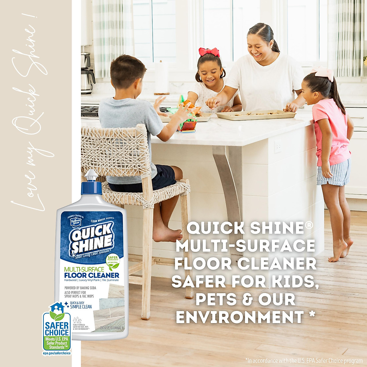 Quick Shine Multi Surface Floor Cleaner 27oz | Ready to Use-Streak Free- No Rinse | Use on Hardwood, Laminate, Luxury Vinyl Plank & Stone | Use in Spray Mops & Vac Mops | Safer Choice Cleaner