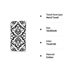 HGOD DESIGNS Black Floral, Vintage Flower Paisley Design Black and White 100% Cotton Soft Bath Hand Towels for Bathroom Kitchen Hotel Spa 15inX30in