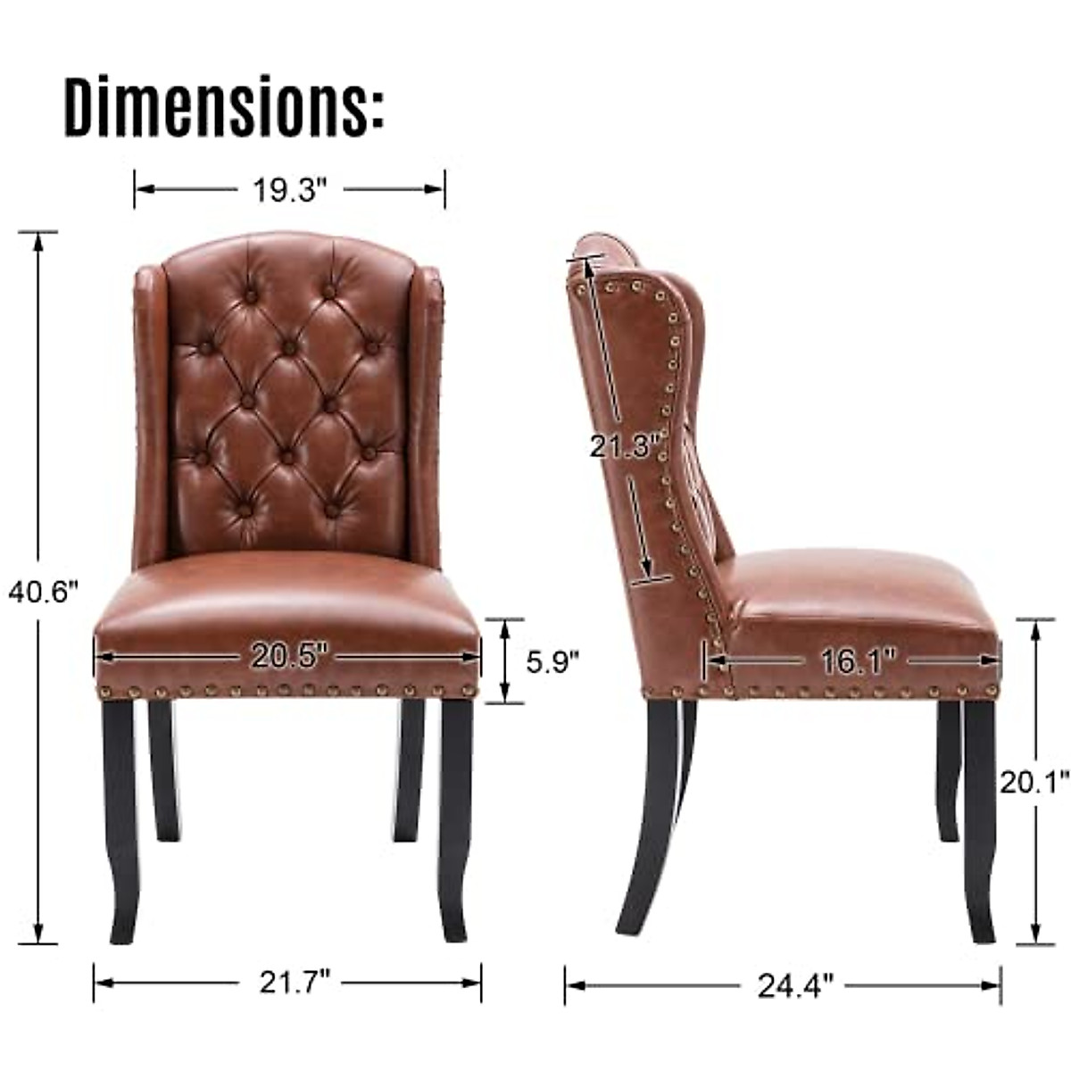 LukeAlon Classic PU Leather Dining Chairs Set of 2, Upholstered Button Tufted Dining Room Side Chairs with Solid Wood Legs Elegant High Back Dinner Chair with Nailhead Trim for Home Kitchen, Brown
